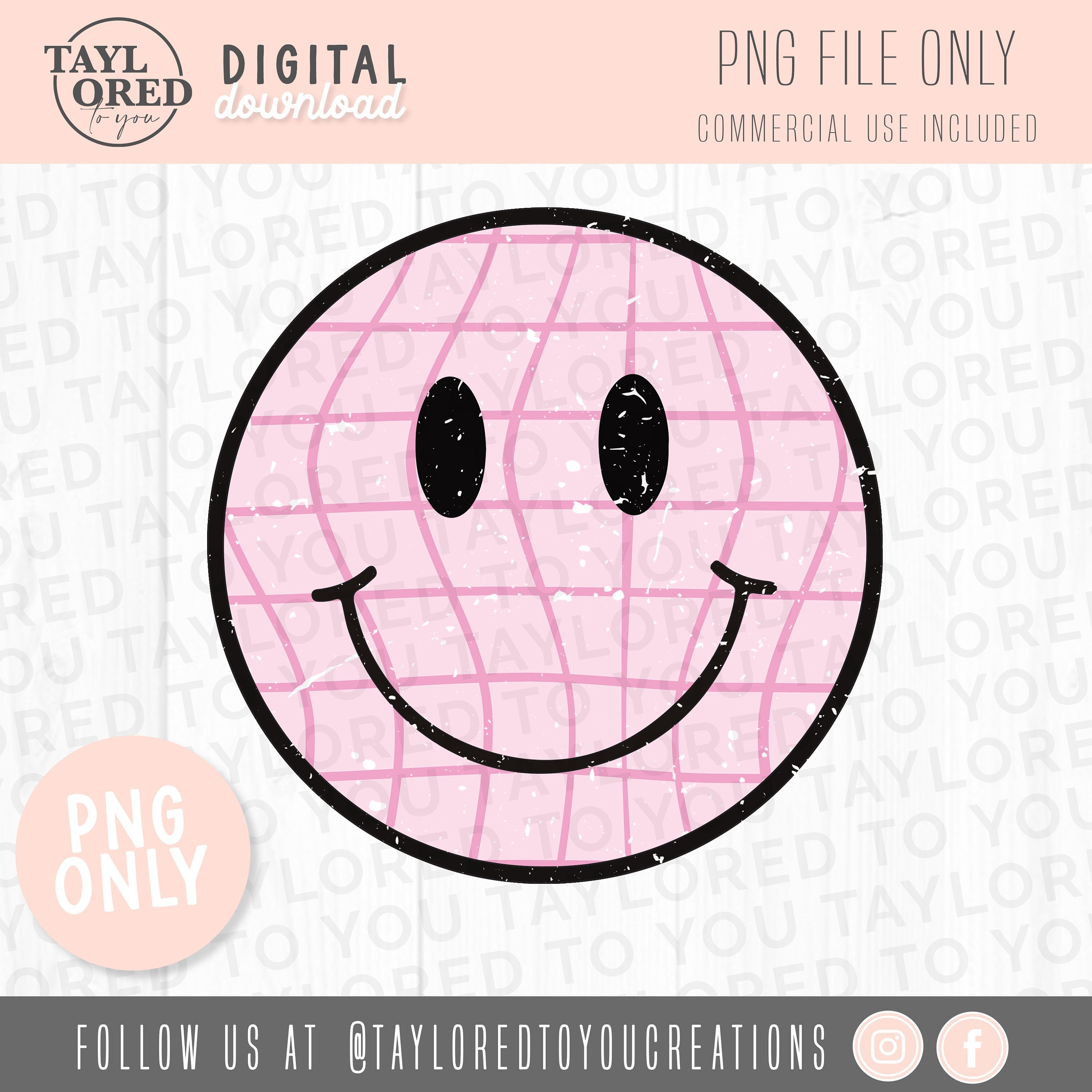 Digital PNG File Distressed Pink Wave Smiley Face Retro Happy - Etsy