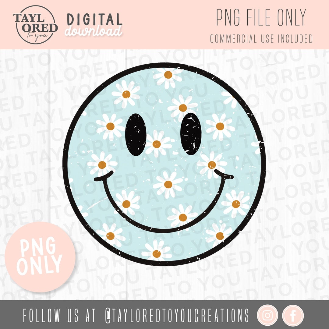 Digital PNG File Daisy Smiley Face, Retro Happy Face, Printable Sticker ...