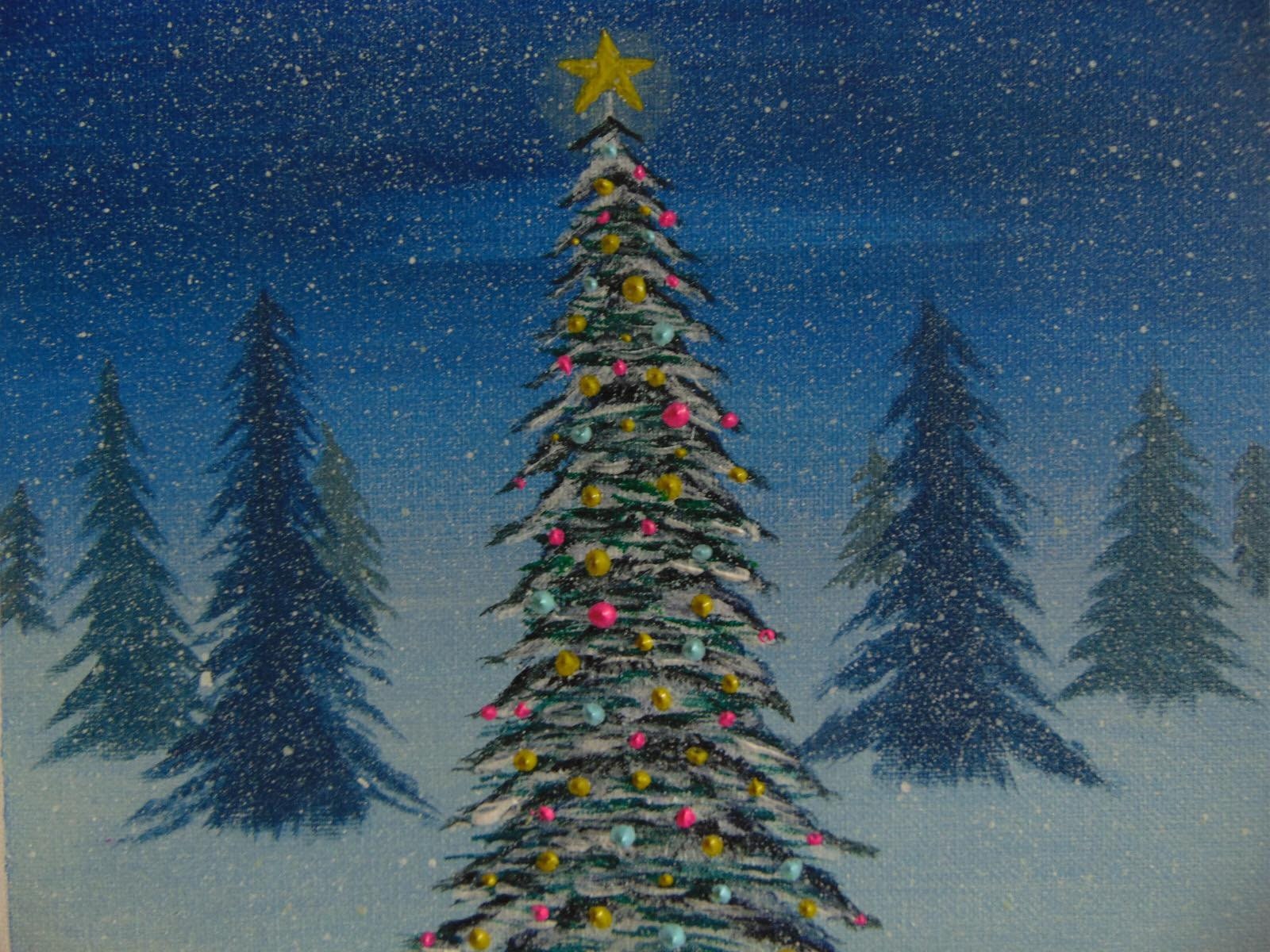 Festive Christmas Tree Forest Painting on Canvas! Hand Painted Acrylic ...