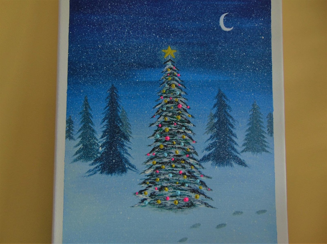Festive Christmas Tree Forest Painting on Canvas! Hand Painted Acrylic ...