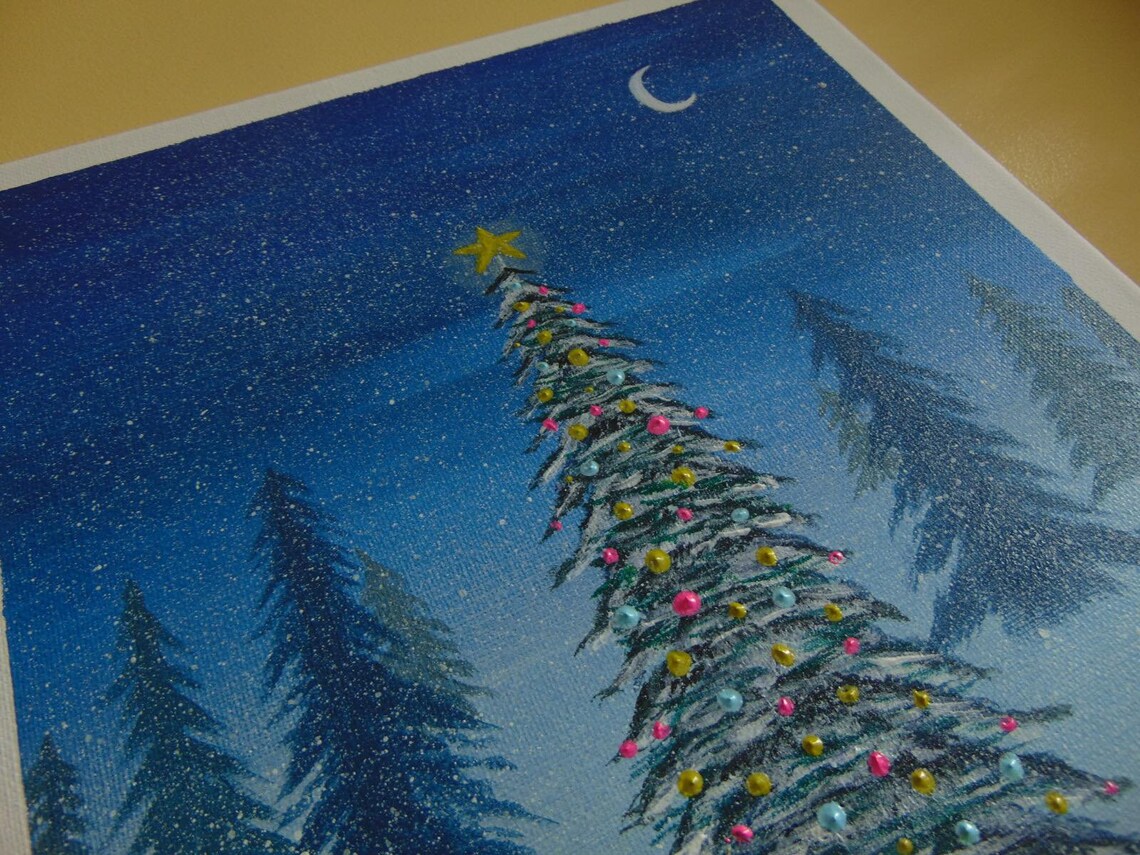 Festive Christmas Tree Forest Painting on Canvas! Hand Painted Acrylic ...