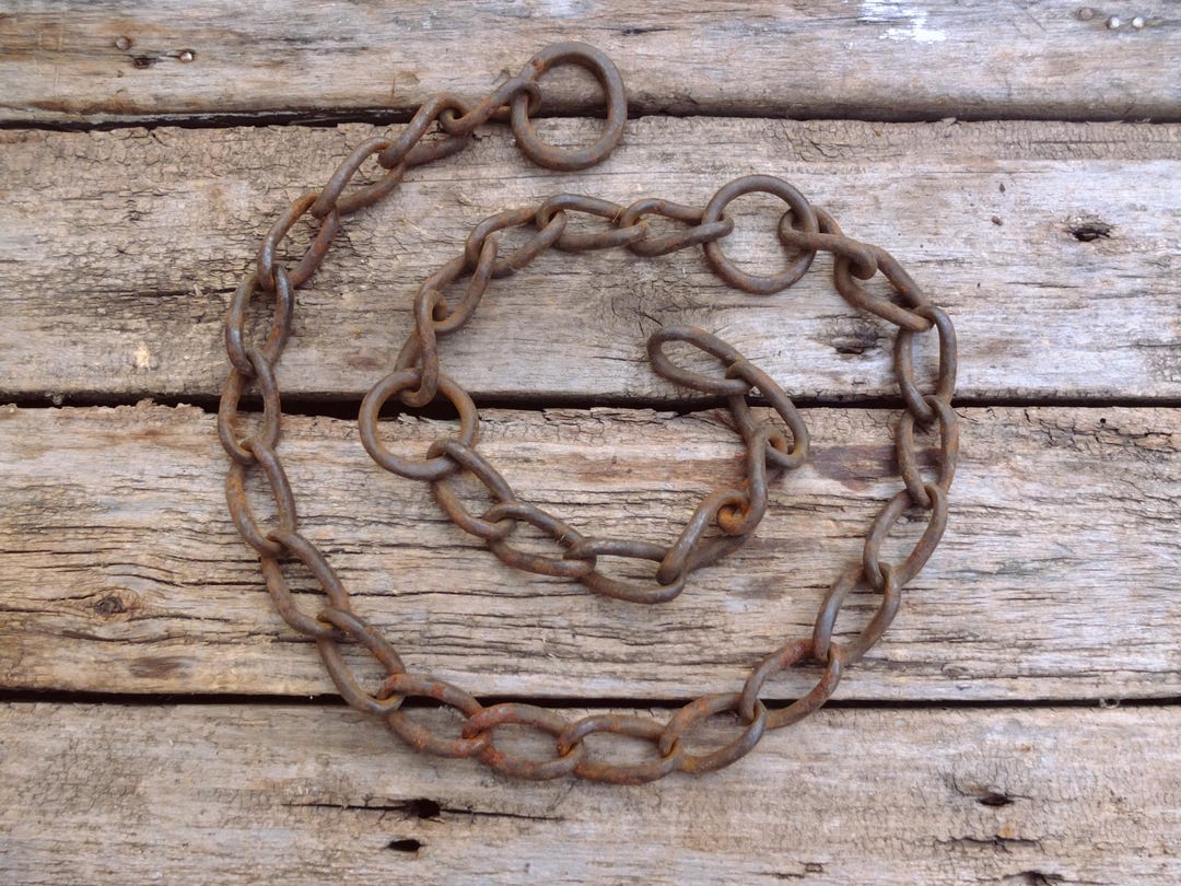 45"(114cm) Antique Rusty Chain, Late 1800s Wrought Iron Chain, Hand ...