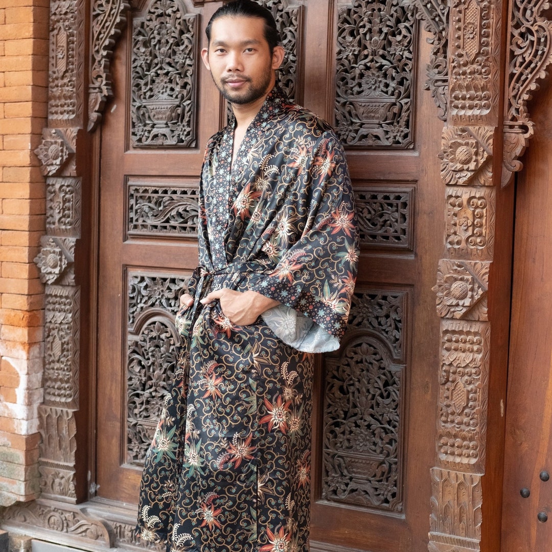 Husband Gift Handmade Batik Silk Kaftan Kimono Robe for Party Men Wear ...