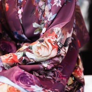 Floral Silk Kimono Robe Bridesmaid Robe Bohemian Kaftan Kimono Robe ...