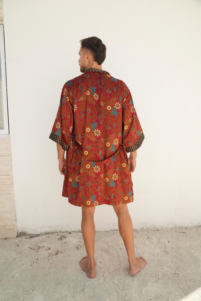 Men's Red Batik Kimono Robe and Boxer Set, Silky Bali Festival. - Etsy