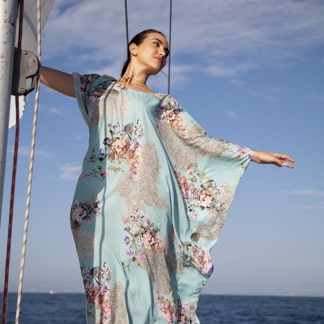 Luxury Silk-blend Handcrafted Kaftan for Yacht Vacations Boho Silk ...