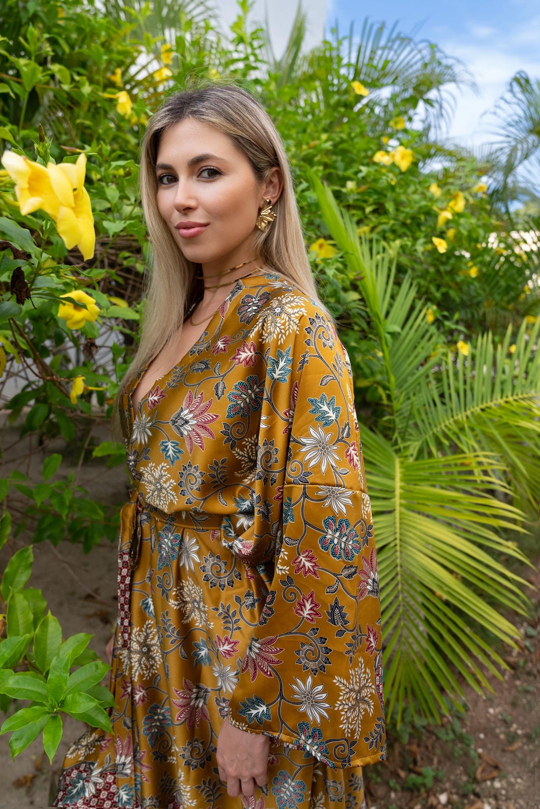 Bali Batik Kimono Robe: Atlas Satin Tunic, Boho Resort Wear (S-XXL) - Etsy