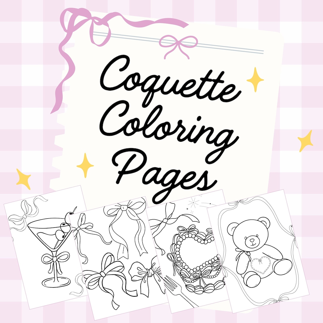 Girly, Coquette, Bows, Cute Coloring Pages | 4 Digital Downloadable ...