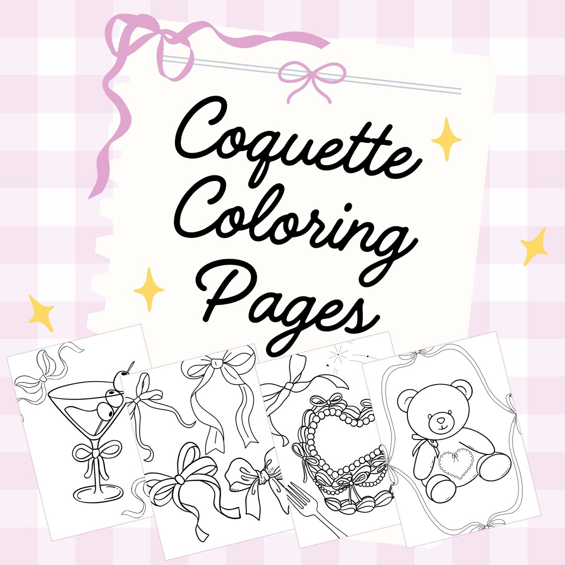 Girly, Coquette, Bows, Cute Coloring Pages | 4 Digital Downloadable ...
