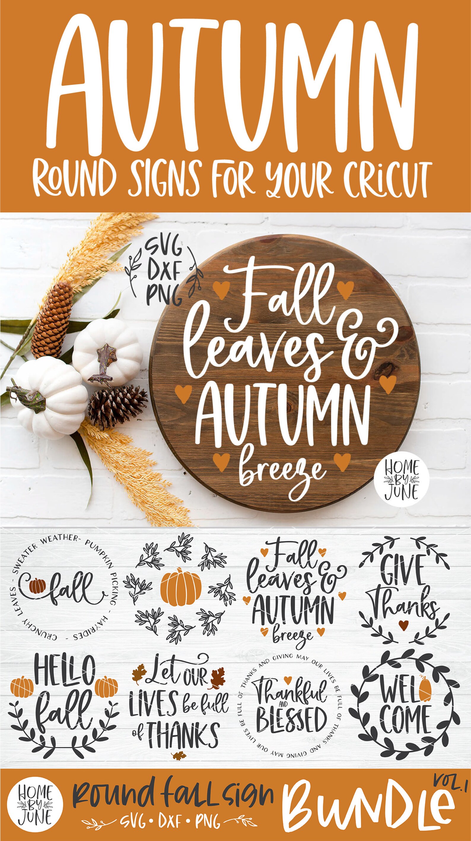 DIGITAL FILES Svg, Dxf, Png Fall Round/circle Sign Bundle, Autumn Decor ...