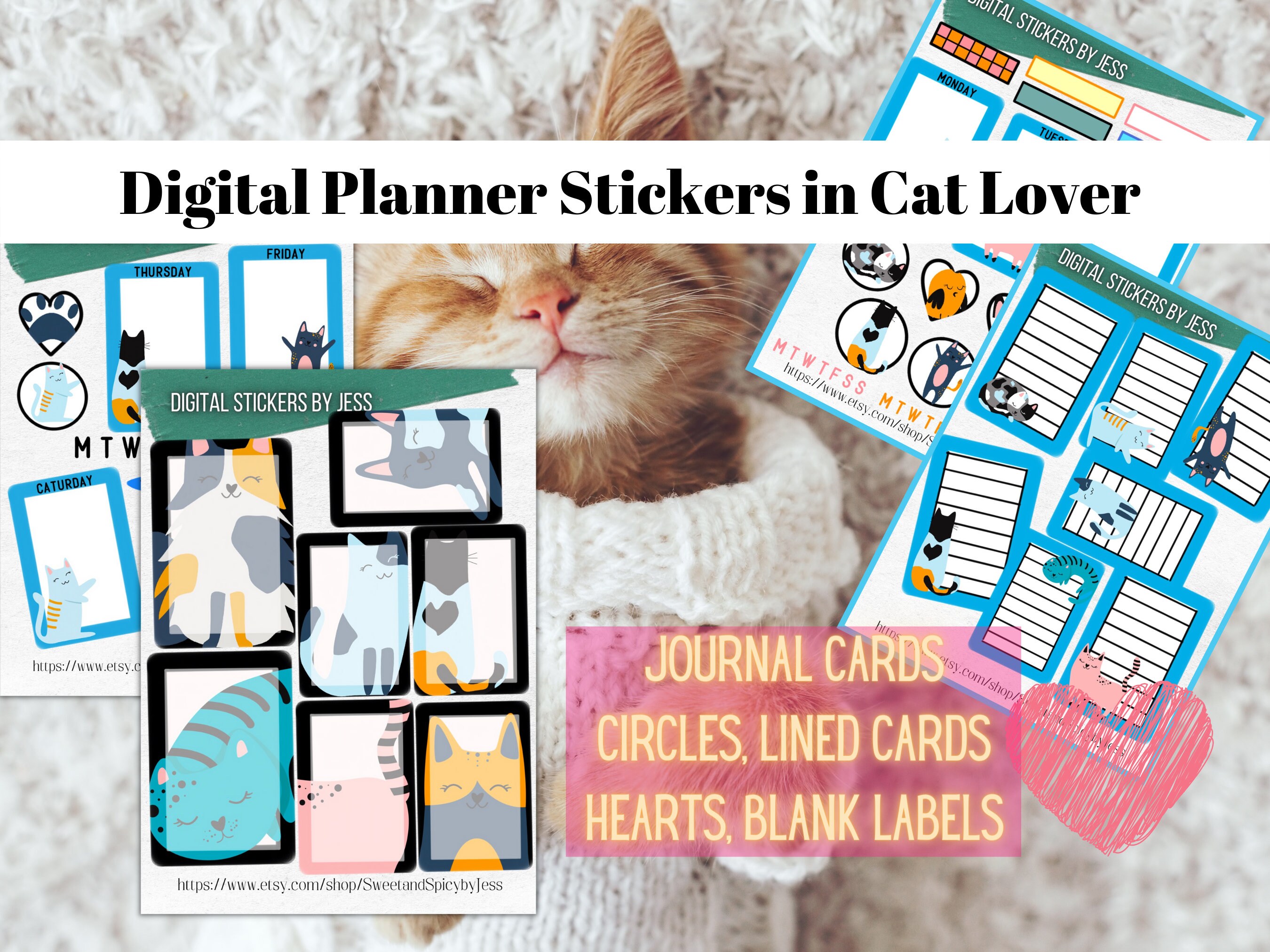 CAT Digital Stickers for Goodnotes Planner or CAT Bujo, Cat Planner ...
