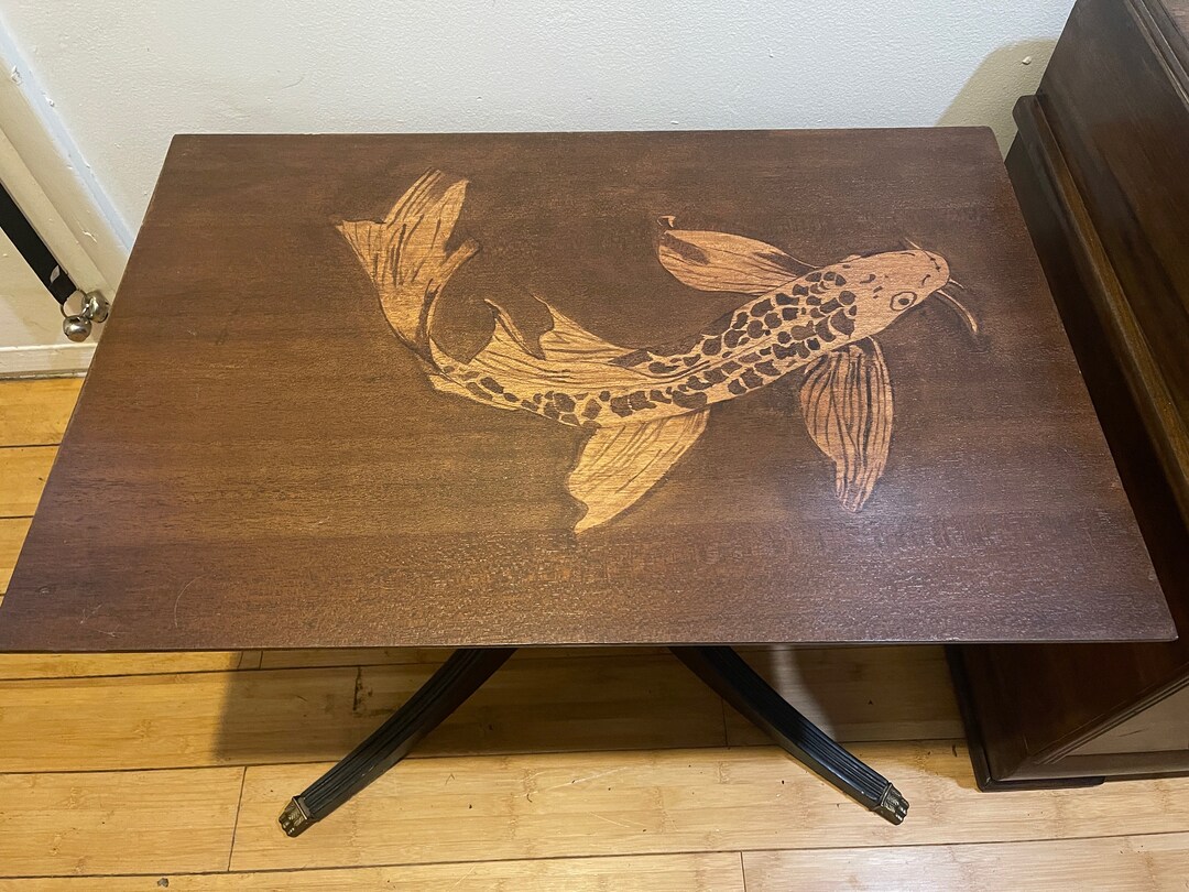 Koi Coffee Table or End Table With Stain Art Koi Fish and Black Base - Etsy