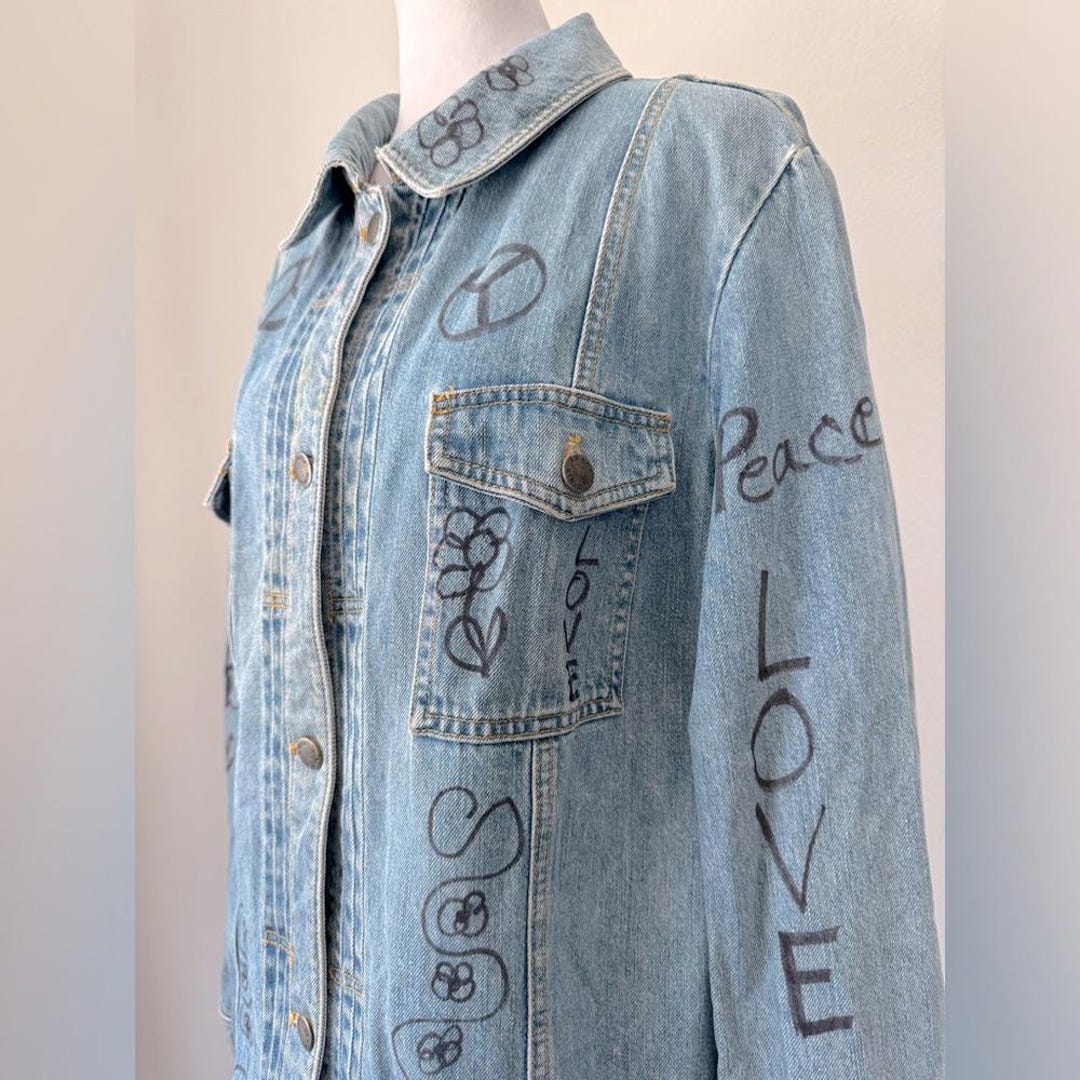 Vintage 90s Valerie Stevens Peace & Love Medium Wash Denim Jacket - Etsy