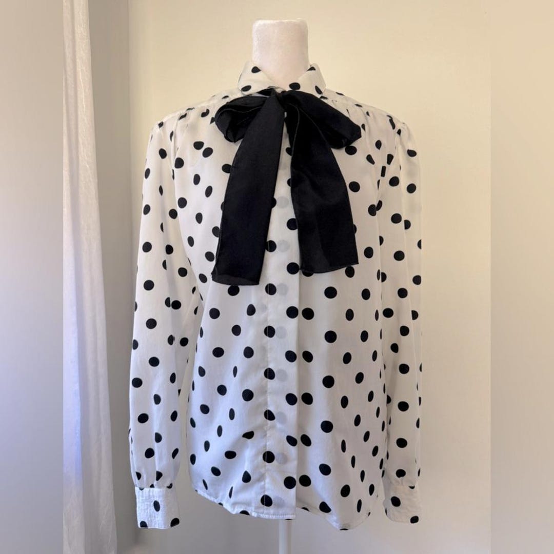 Vintage 80s Marcelle Griffon Polka Dot Print Long Sleeve Button Down Blouse - Etsy