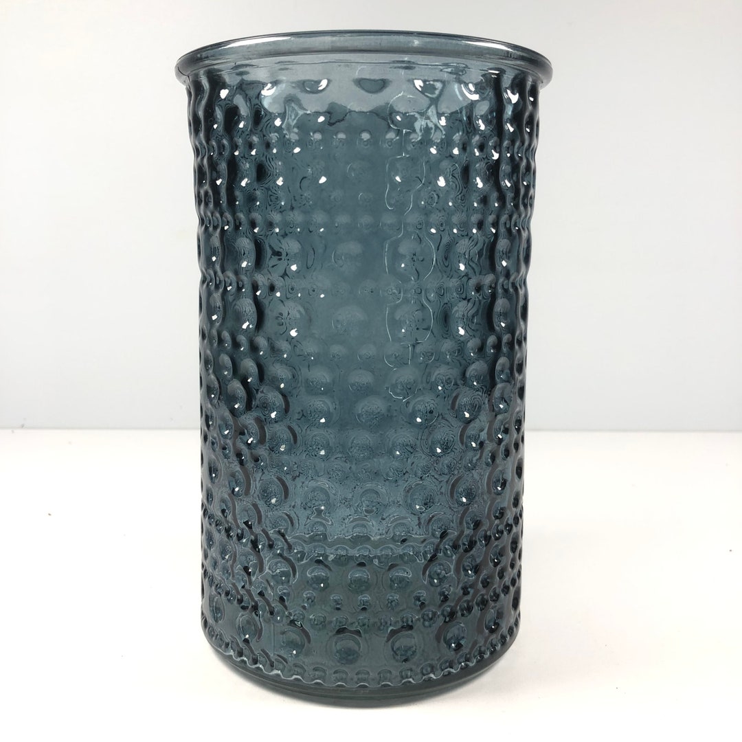 Vintage DPS Bubble Mold Blue Glass Cylinder Vase, Bubble Mold Cylinder ...