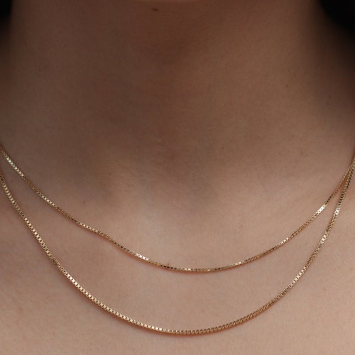 14K Solid Rose Gold Box Chain Necklace 16 17 - Etsy