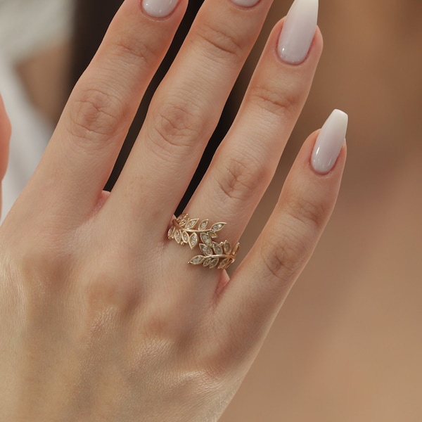 Diamond Leaf Ring - Etsy