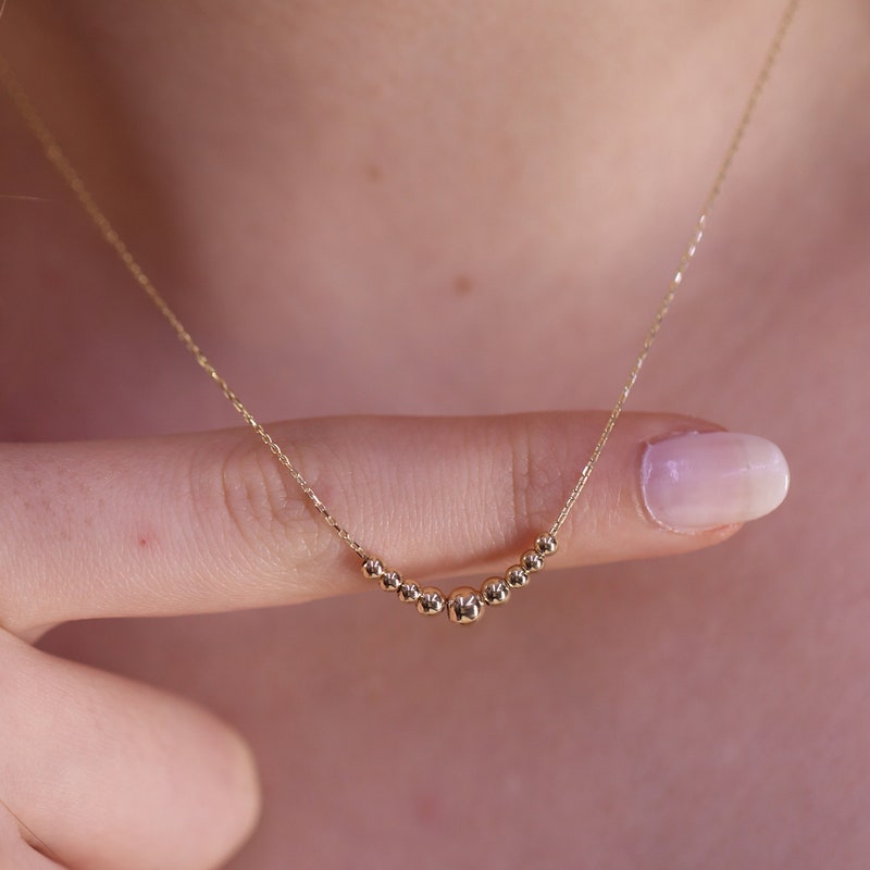 14k Gold Bead Necklace - Etsy