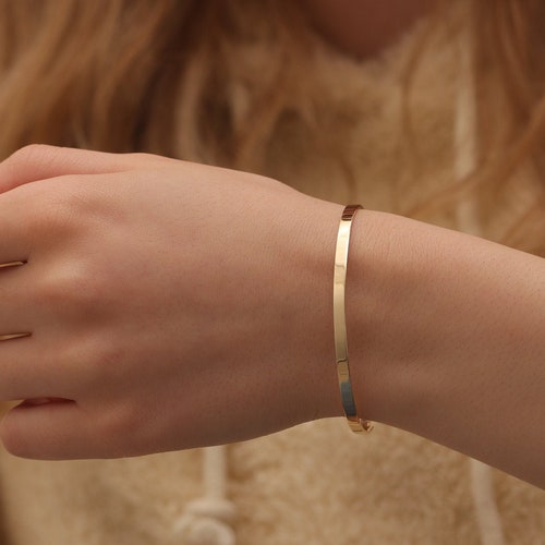 14k 18k Gold Solid Round Bangle/minimalist Slip on - Etsy