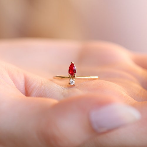 14k & 18k Gold Genuine Ruby Ring / Minimal Ring / Natural Gold - Etsy