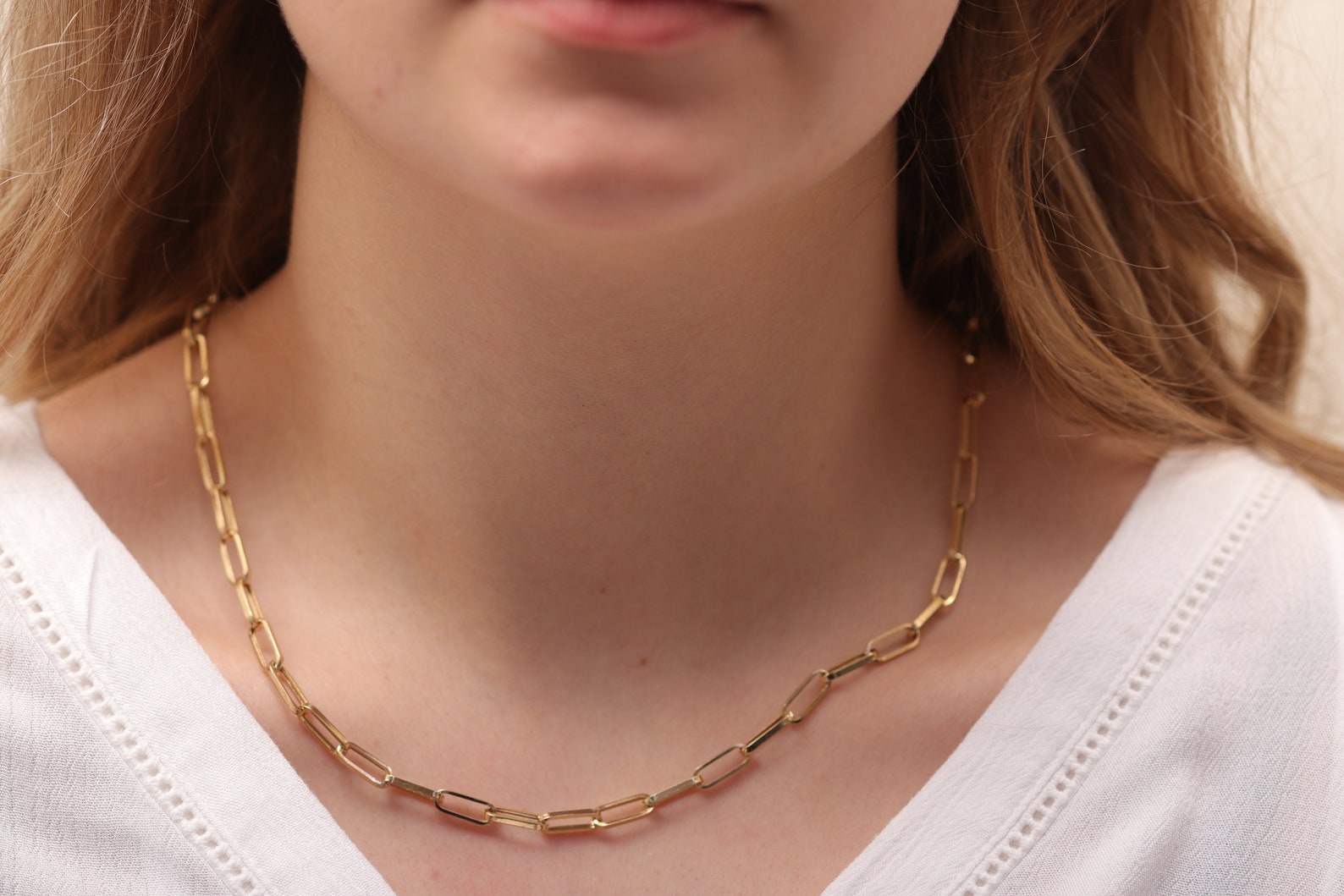 Gold Paper Clip A1 Necklace / 14k Handmade Gold Paper Clip Necklace ...