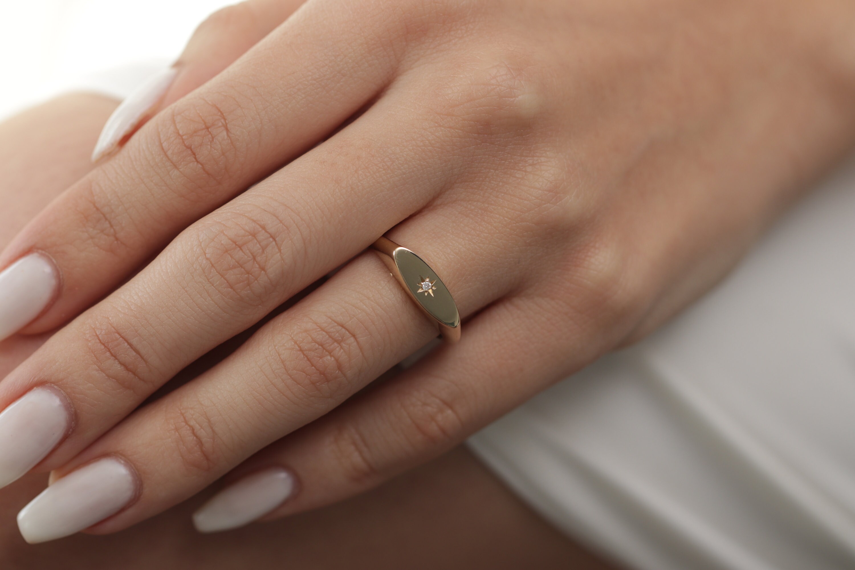 14k & 18k Gold Flat Signet Diamond Ring / Handmade Flat Signet | Etsy