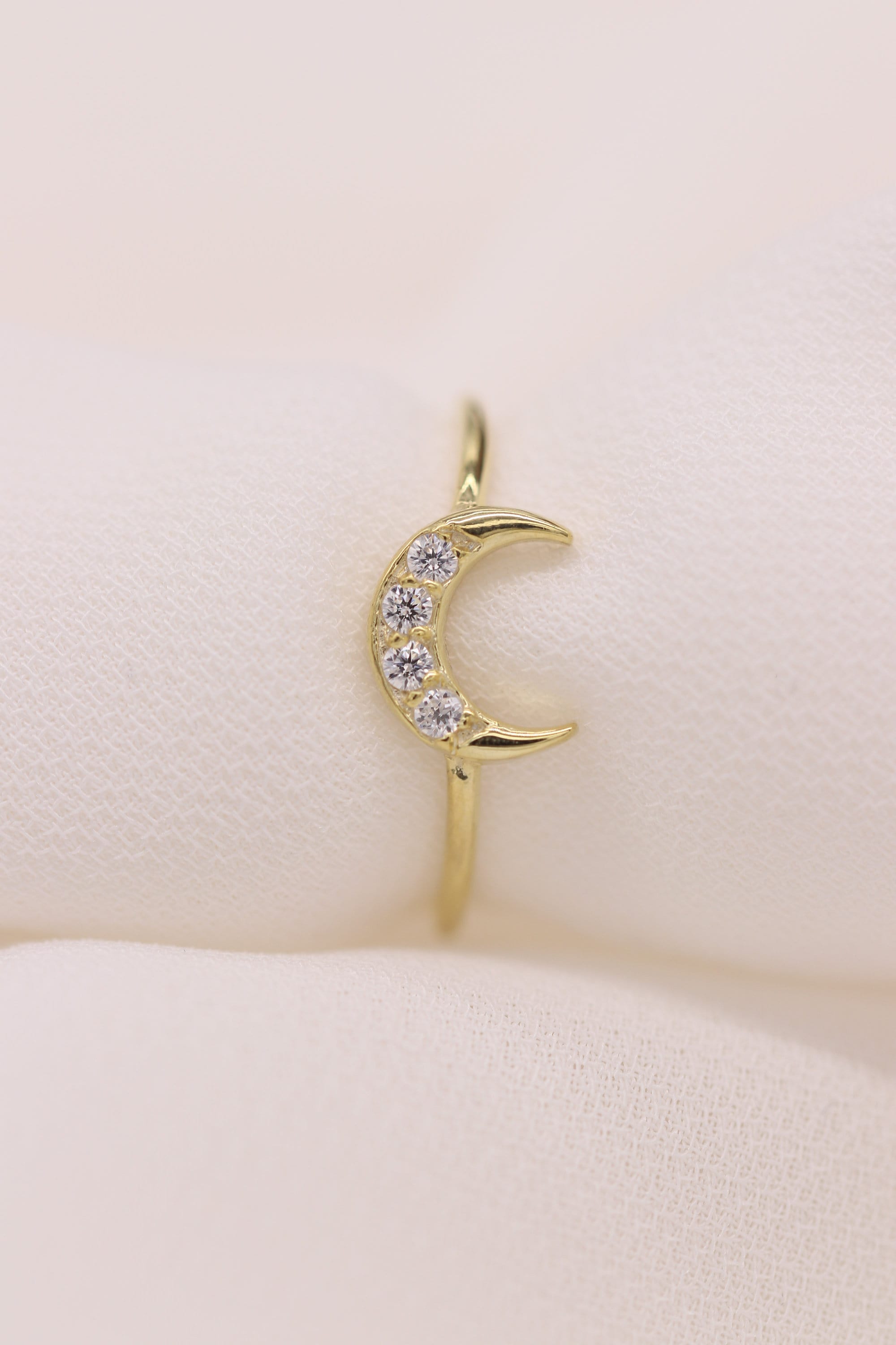Diamond Moon Ring / Handmade Gold Moon Ring / 14k & 18k Gold - Etsy
