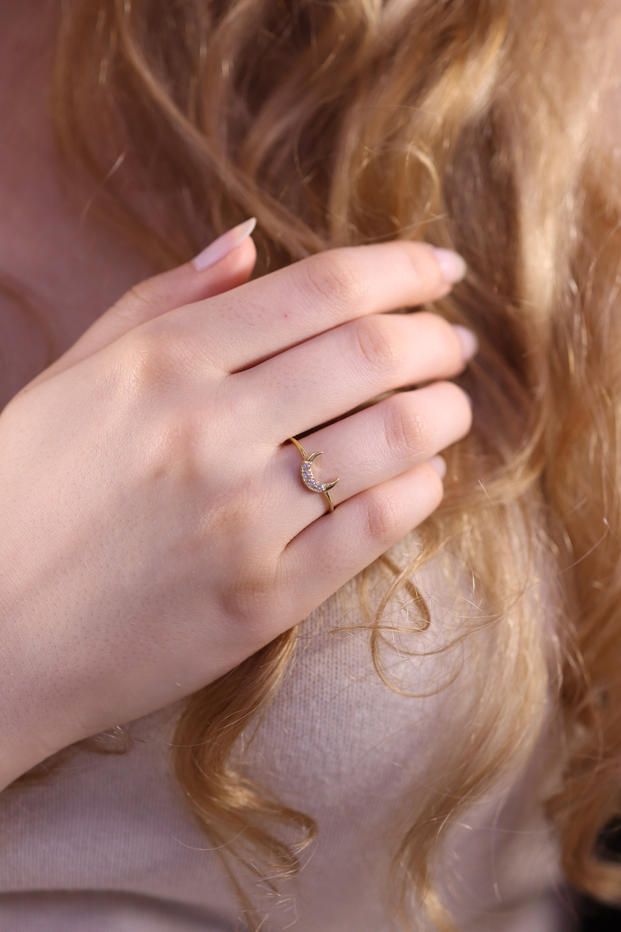 Diamond Moon Ring / Handmade Gold Moon Ring / 14k & 18k Gold - Etsy