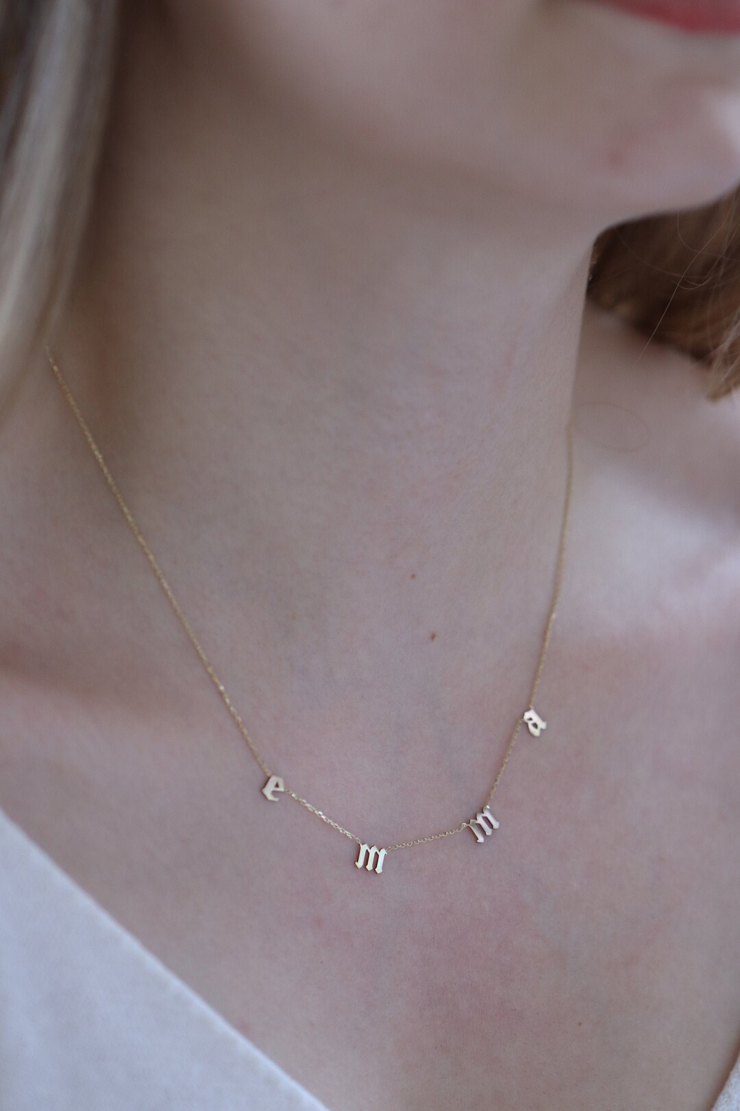 14k 18k Gold Initial Name Necklace / Handmade Letter Name Necklace ...