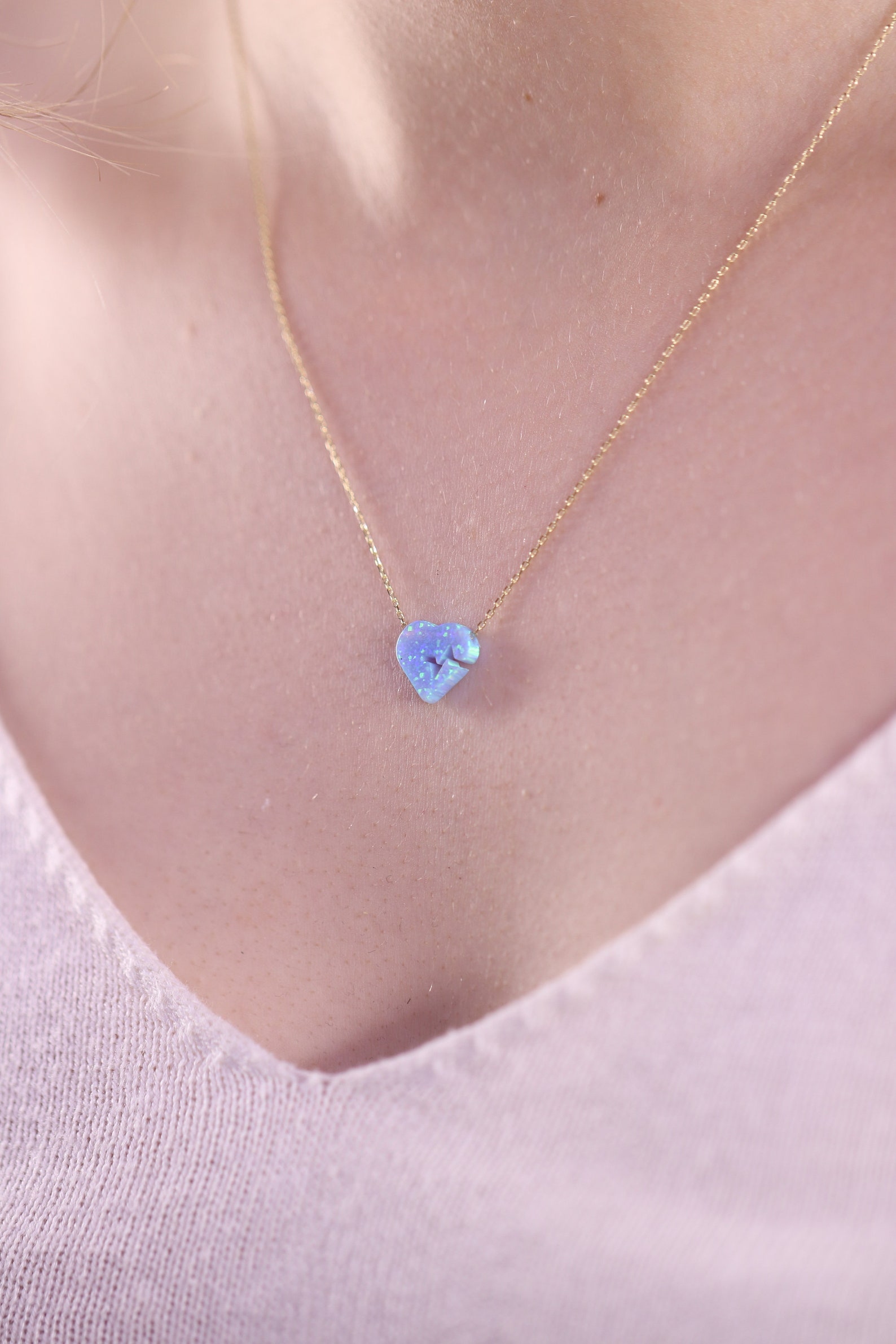 14k Gold Opal Heart Necklace / Handmade Opal Heart Necklace / | Etsy