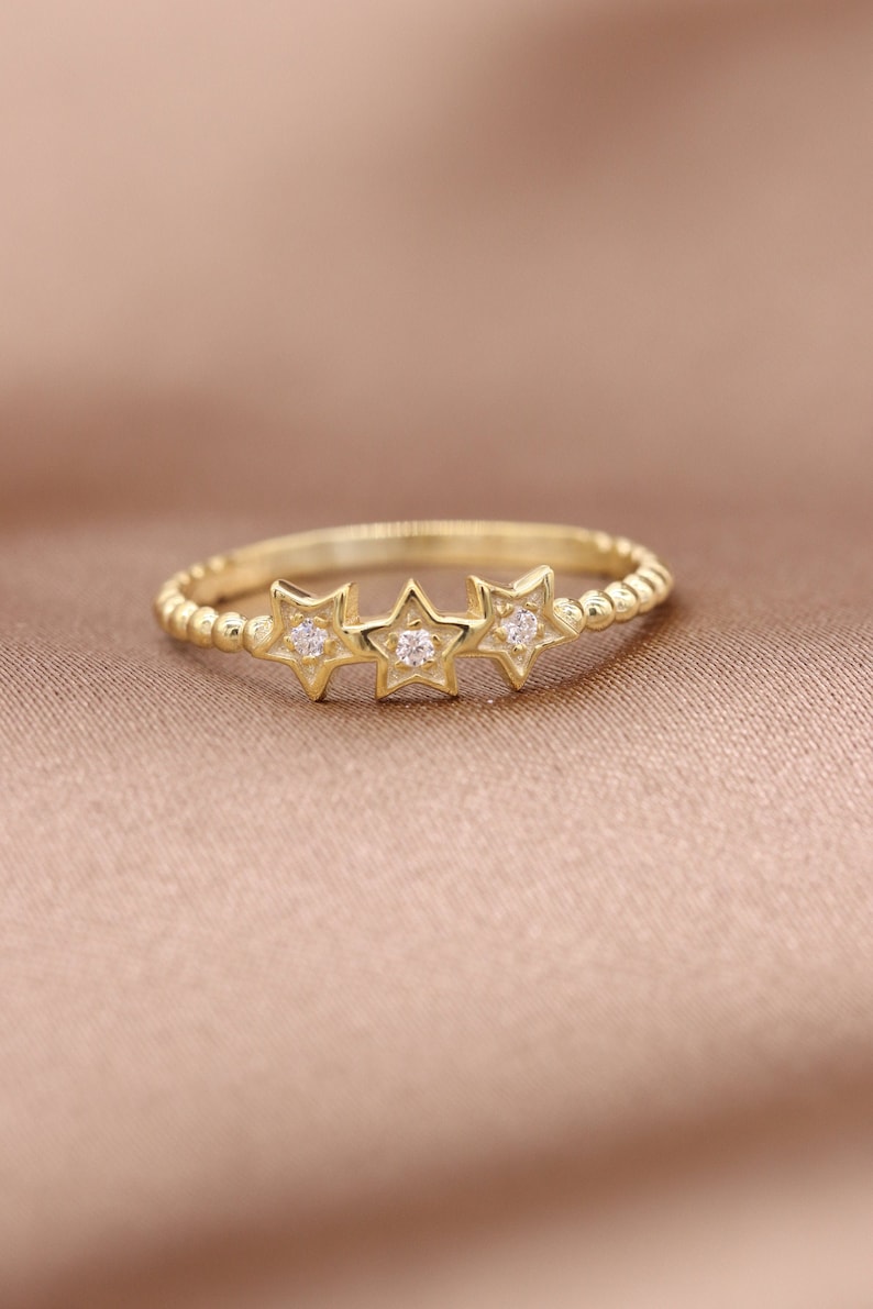 Gold Diamond Star Ring / Handmade Diamond Star Ring / 14k & 18k Star ...