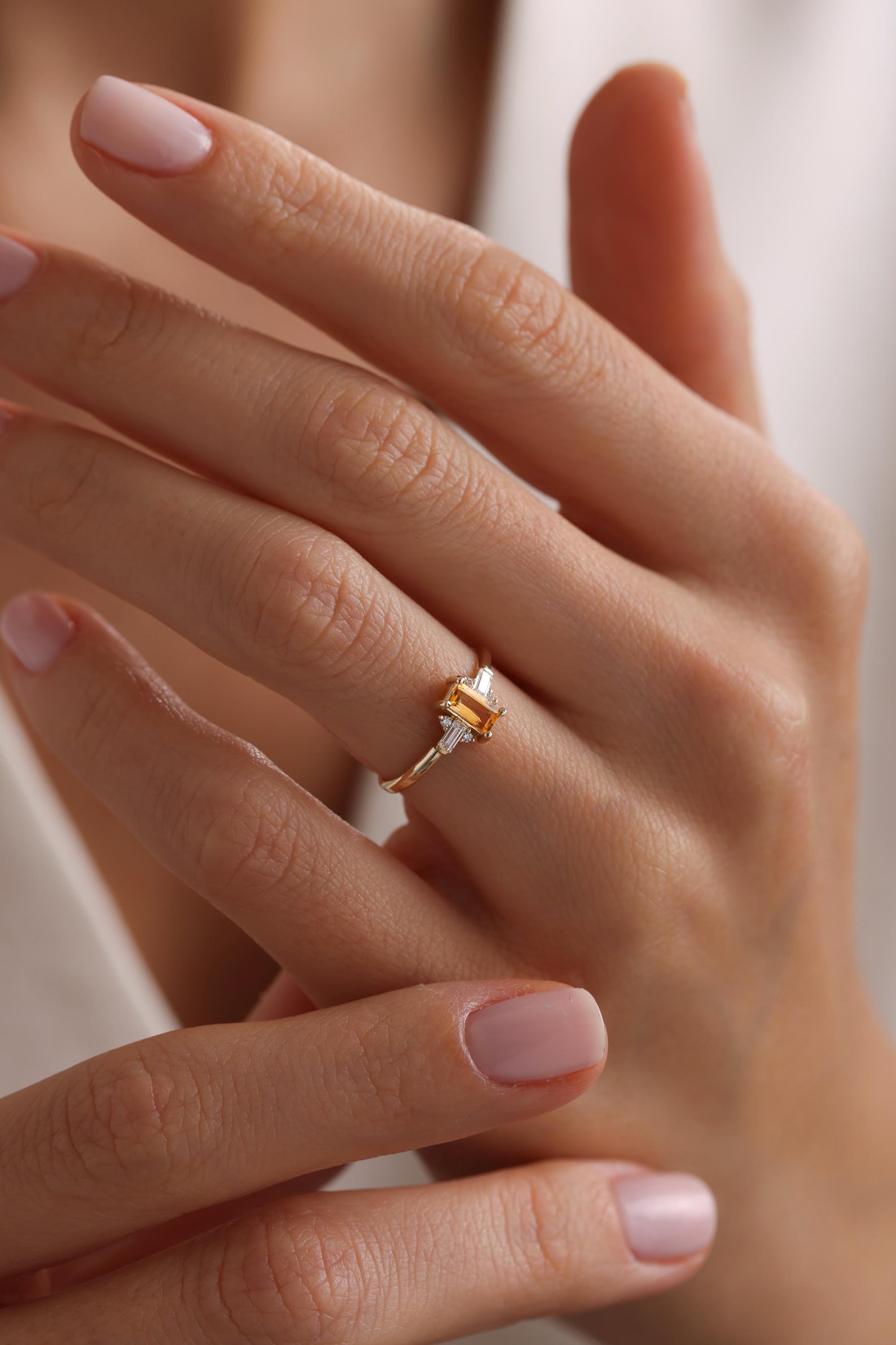 14k Solid Gold Citrine Ring / Engagement Ring / Baguette Gemstone ...