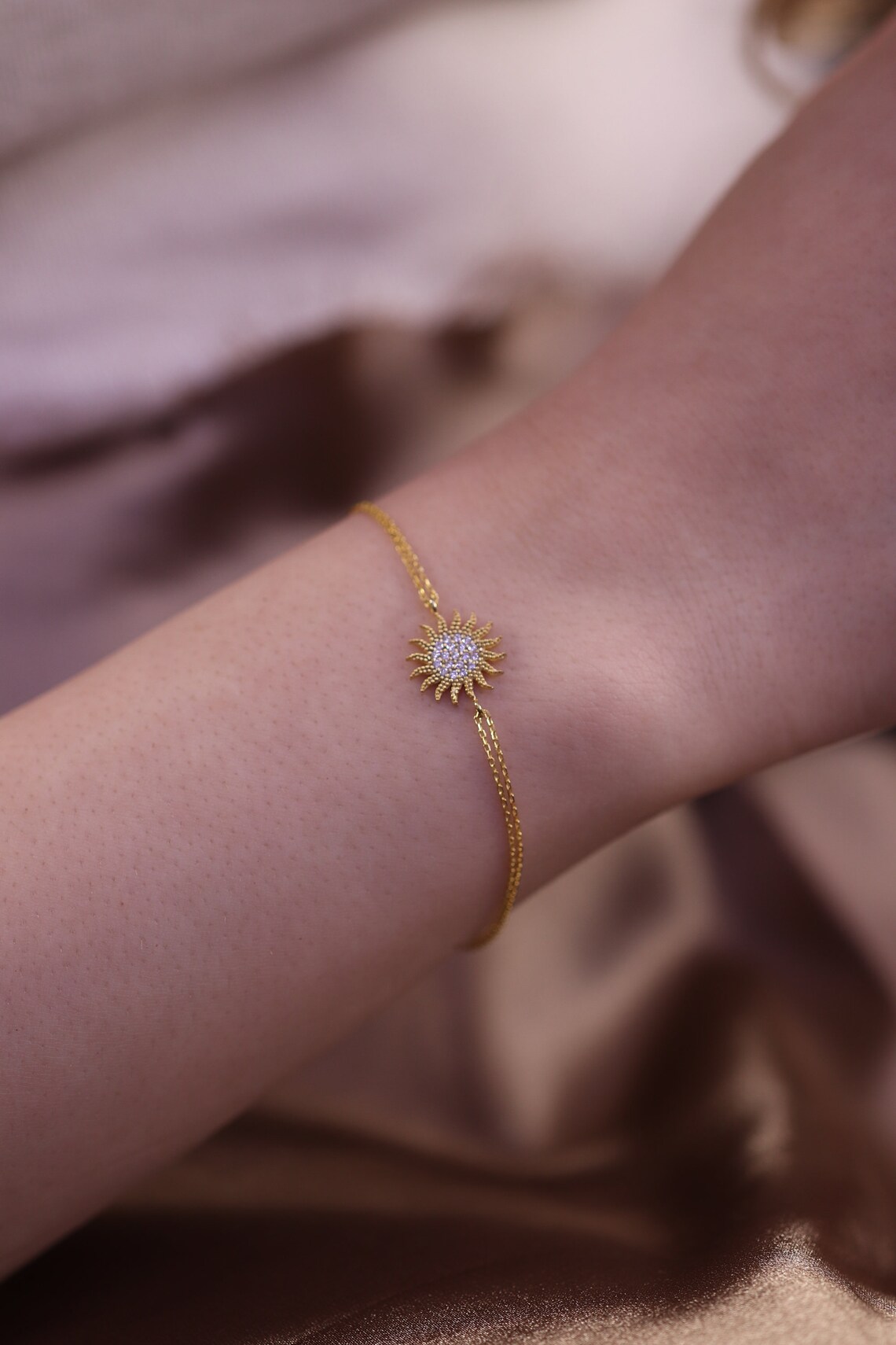 14k Gold Sun Bracelet / Handmade Gold Sun Bracelet / Gold Sun - Etsy