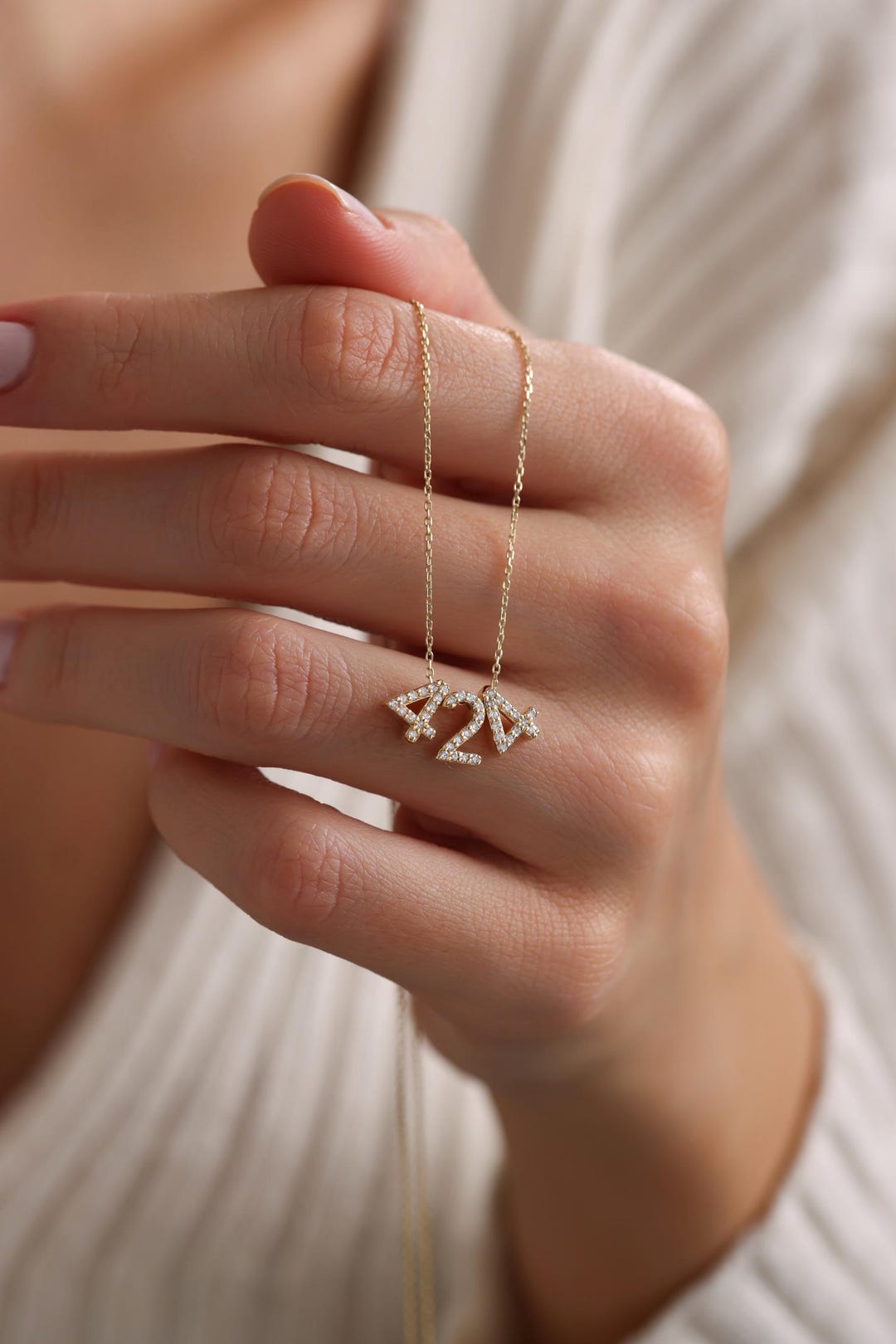 14k 18k Gold Year Necklace / Handmade CZ Number Necklace / Gold Number ...