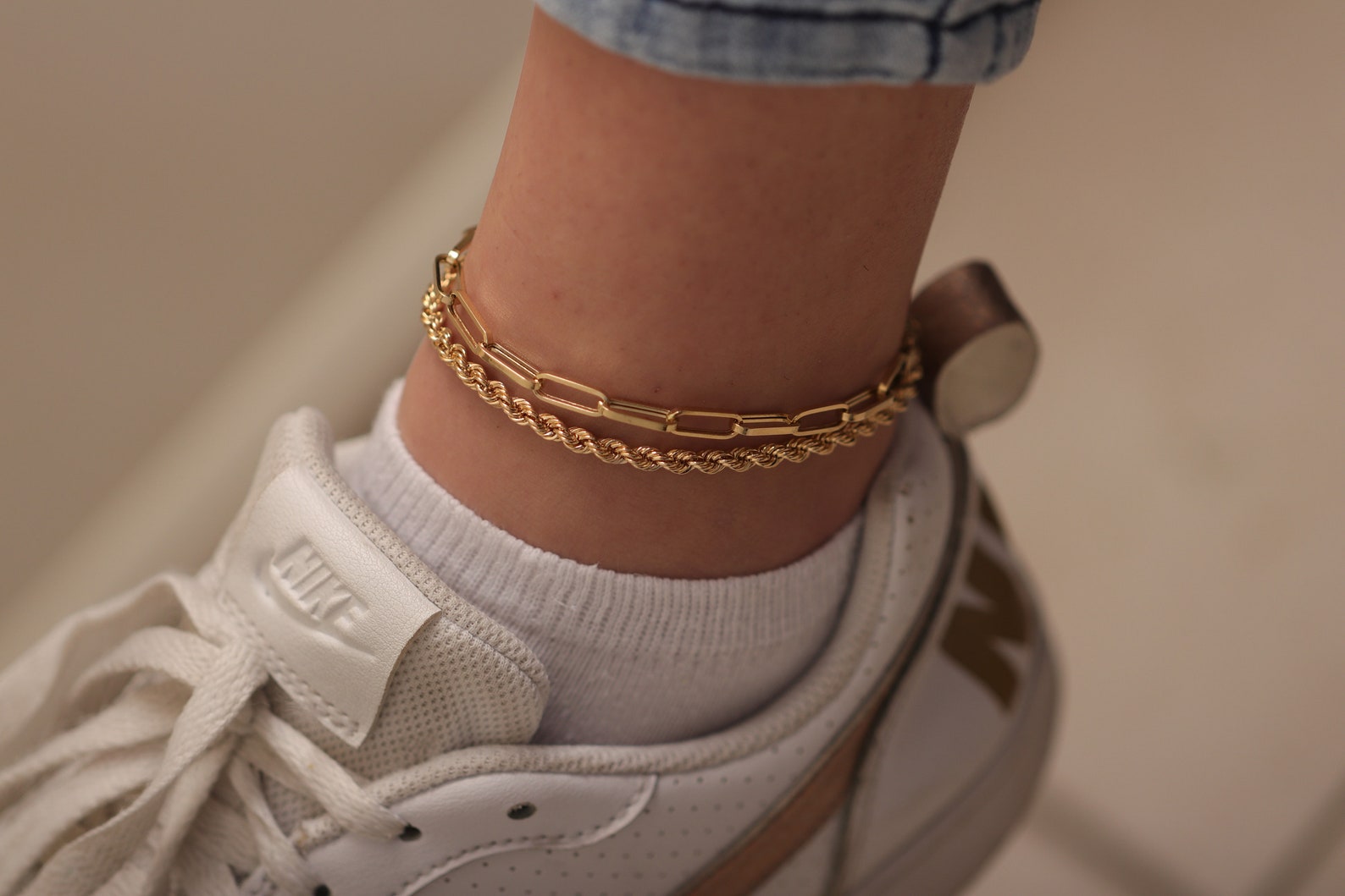 14k Gold Rope Bracelet-anklet / Handmade Gold Stacking Bracelet-anklet ...