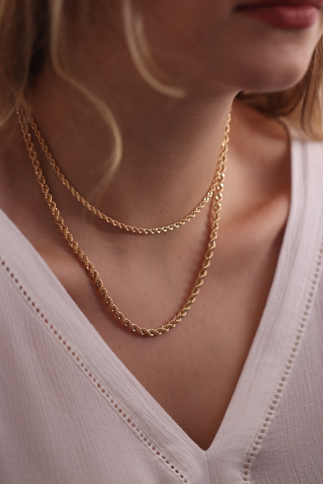 14k Gold Rope Necklace / Handmade Gold Rope Necklace / Gold Minimalist ...