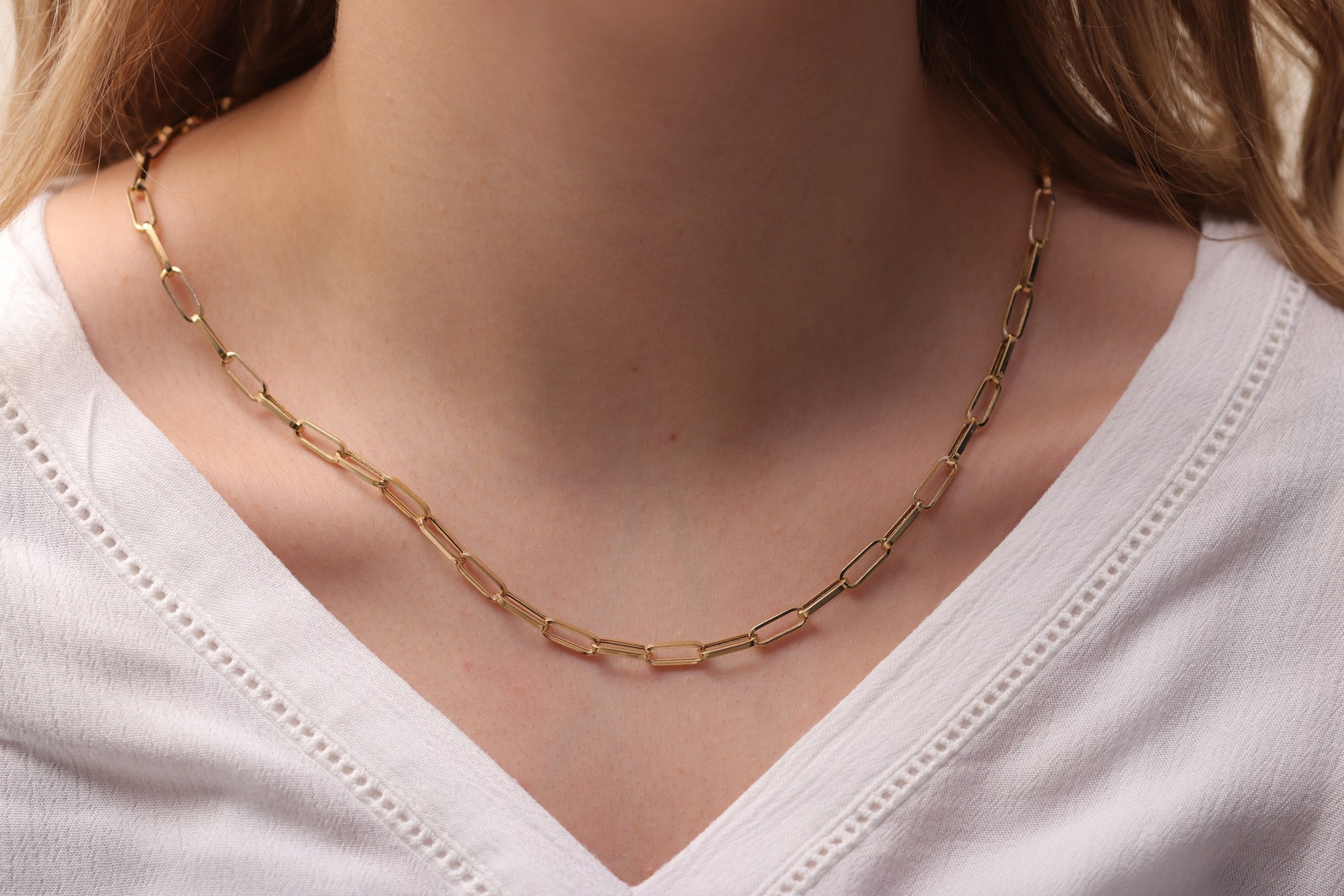 Gold Paper Clip A1 Necklace / 14k Handmade Gold Paper Clip Necklace ...