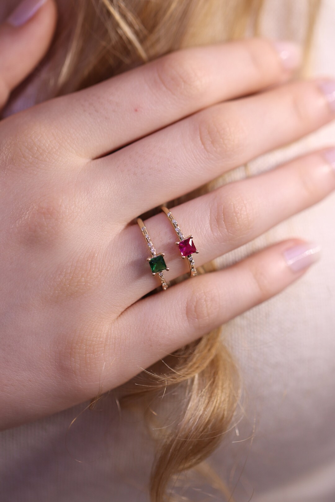 14k & 18k Natural Ruby or Emerald Ring / Genuine Ruby or Emerald Ring ...