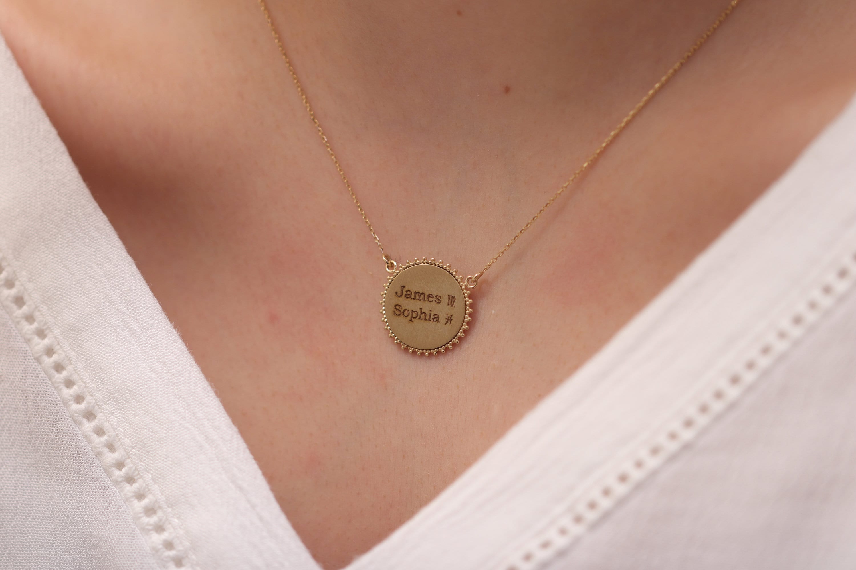 10k 14k 18k Gold Disc Necklace / Handmade Engraved Round Disc - Etsy