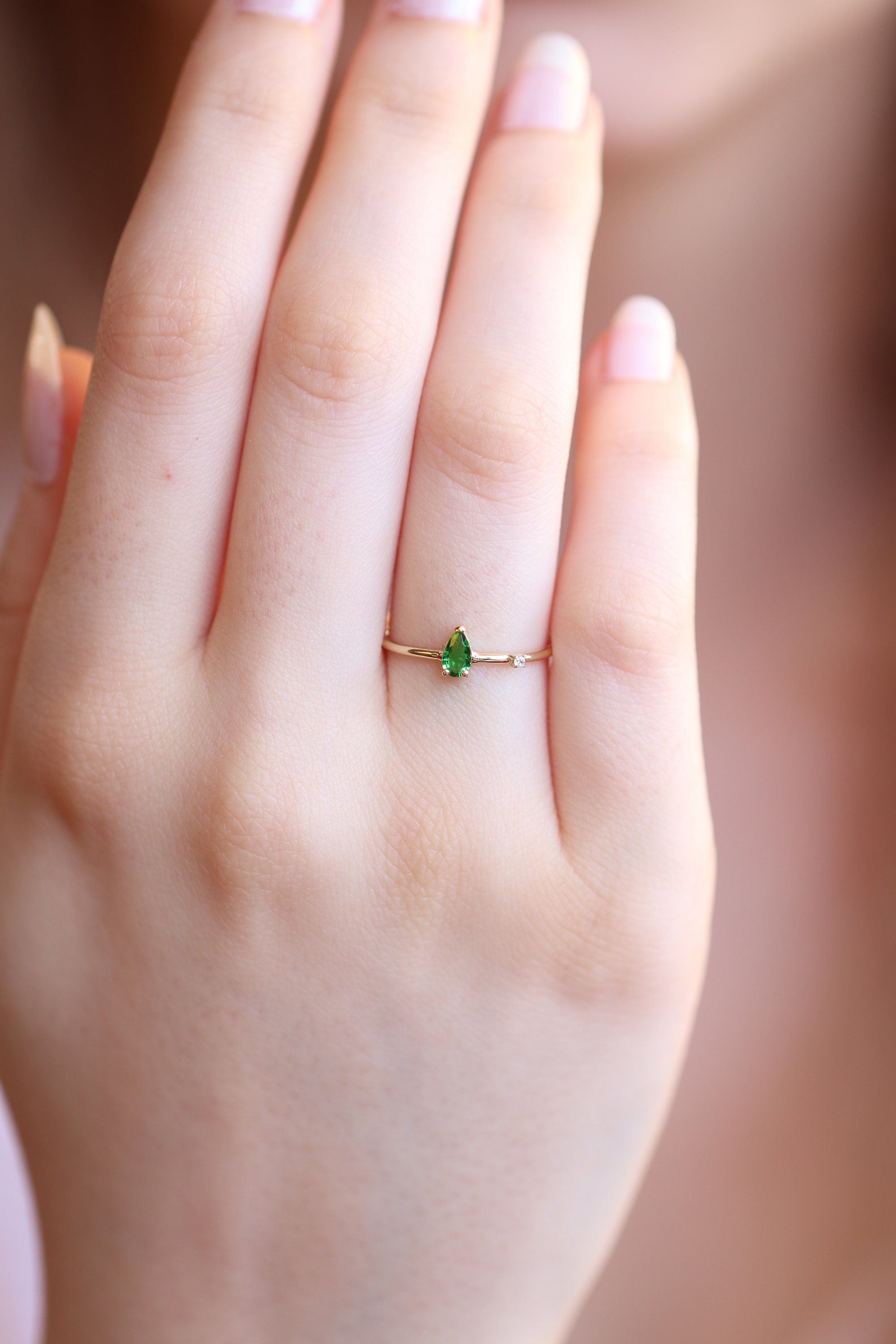 Handmade Natural Emerald Ring / 14k 18k Gold Diamond Emerald Ring ...