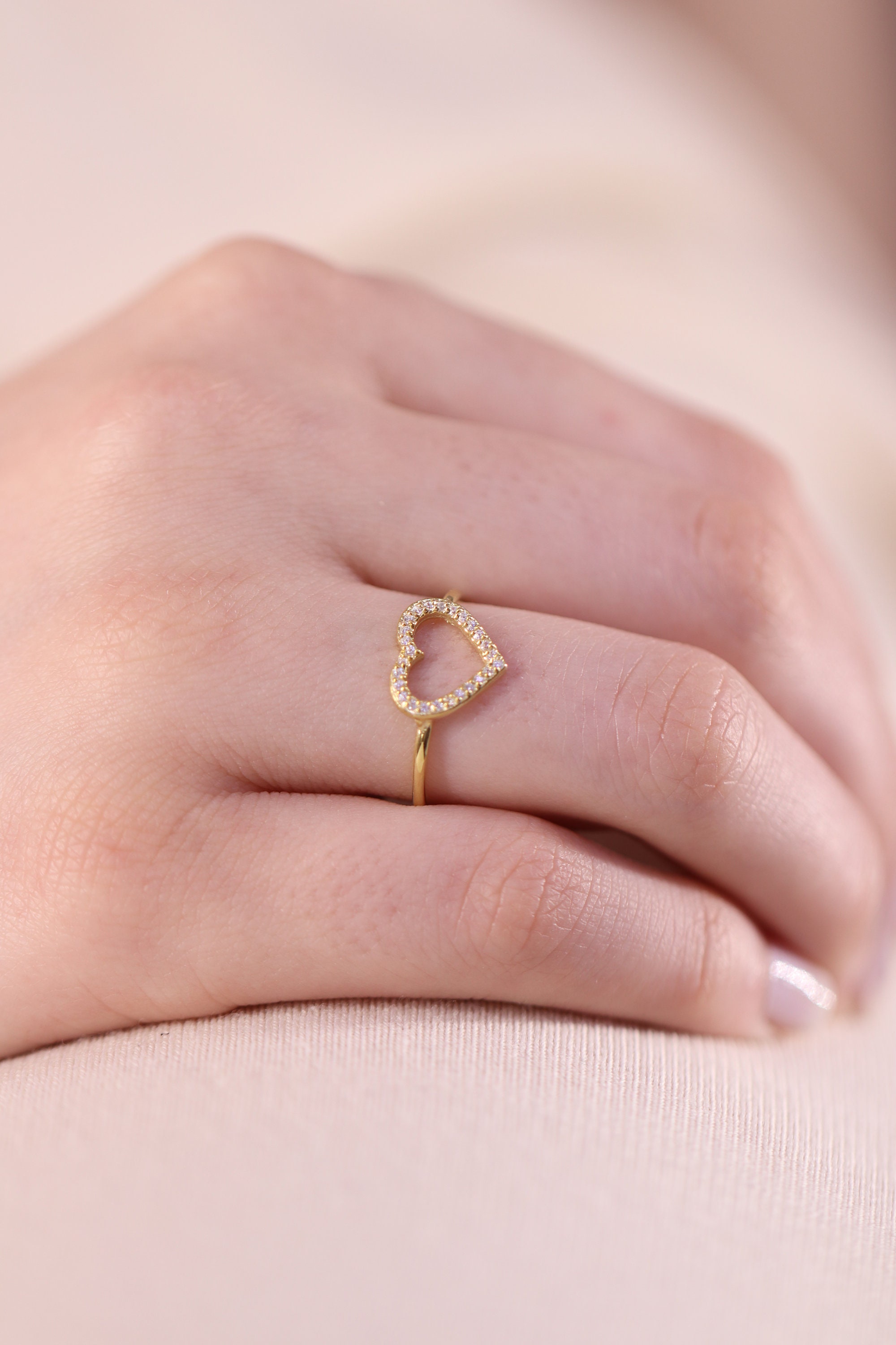 Diamond Heart Ring / Handmade Gold Heart Ring / 14k & 18k Gold | Etsy