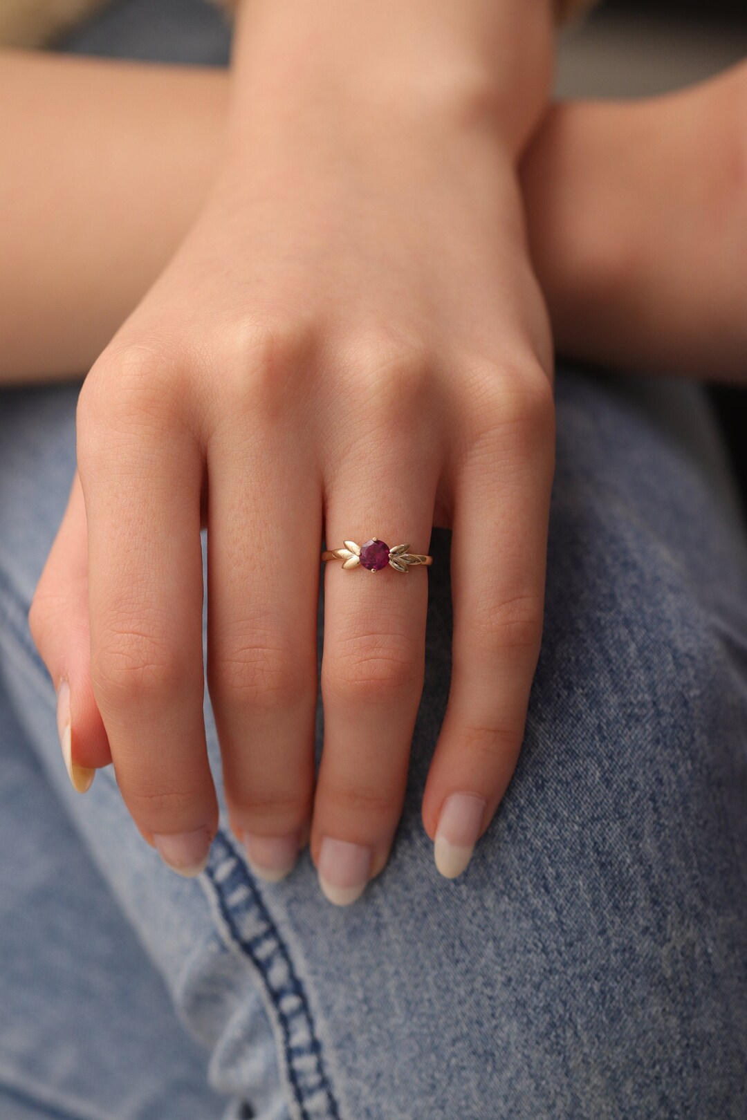 14k & 18k Solitaire Rhodolite Band / Solitaire Rhodolite Ring / Gold ...