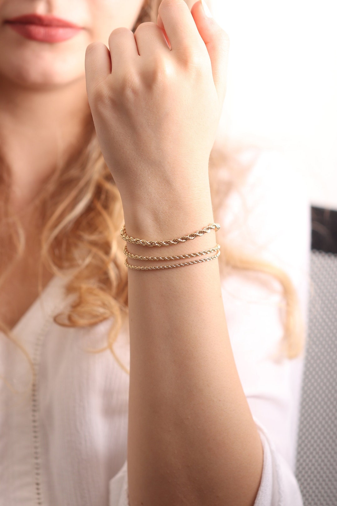 14k Gold Rope Bracelet-anklet / Handmade Gold Stacking Bracelet-anklet ...