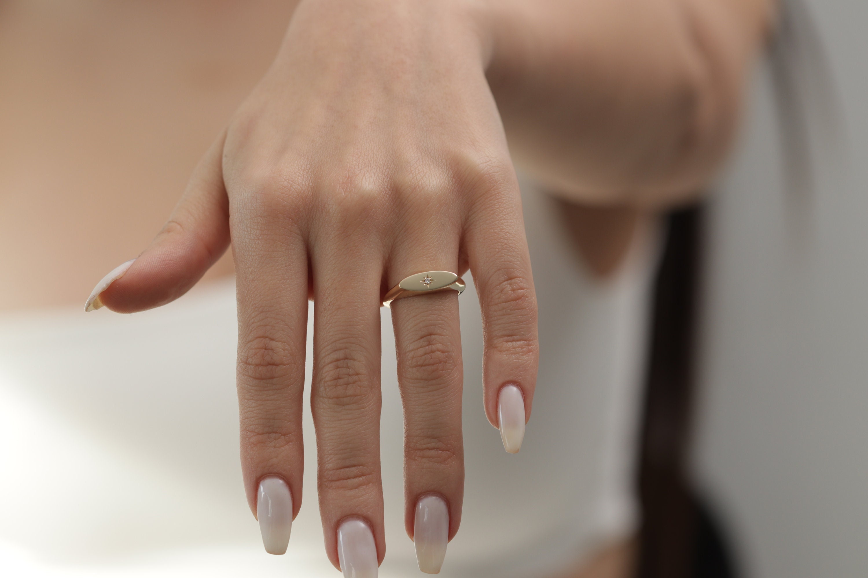 14k & 18k Gold Flat Signet Diamond Ring / Handmade Flat Signet | Etsy