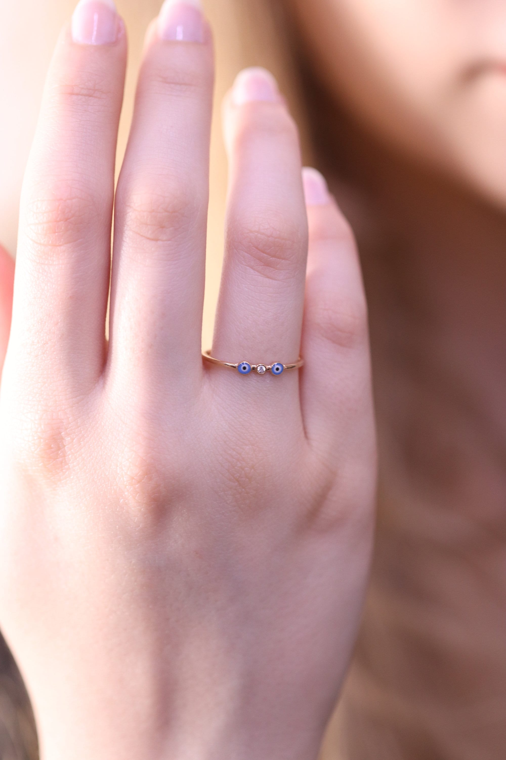 Tiny Diamond Gold Evil Eye Ring / Handmade Evil Eye Ring / - Etsy