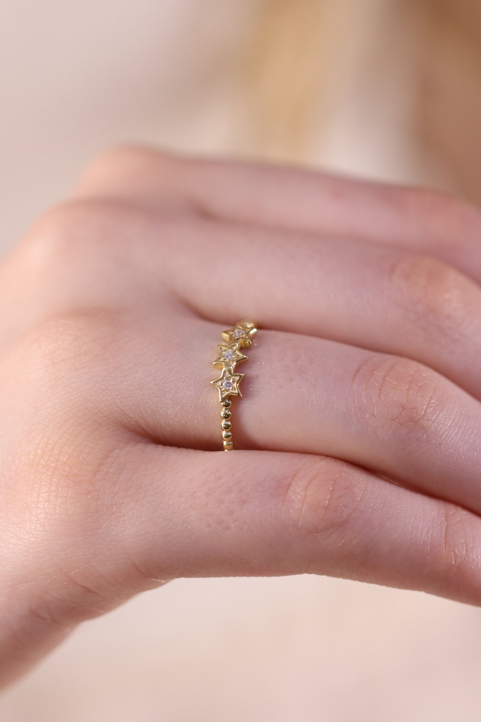 Gold Diamond Star Ring / Handmade Diamond Star Ring / 14k & 18k Star ...