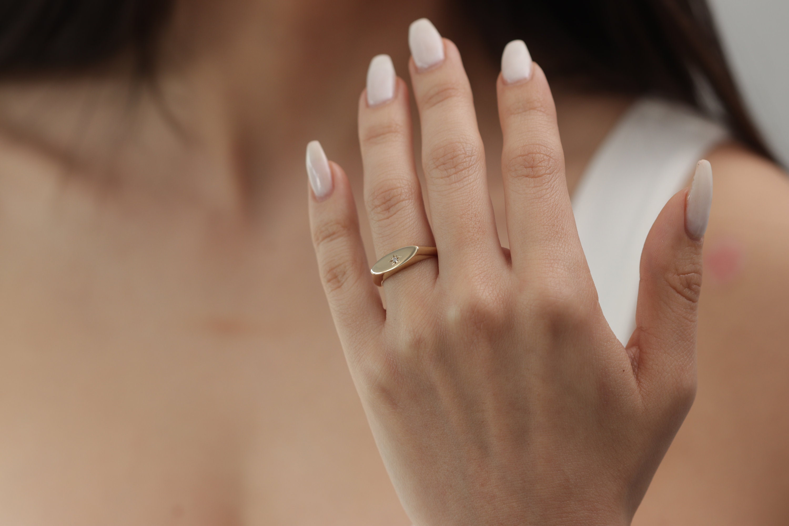 14k & 18k Gold Flat Signet Diamond Ring / Handmade Flat Signet | Etsy