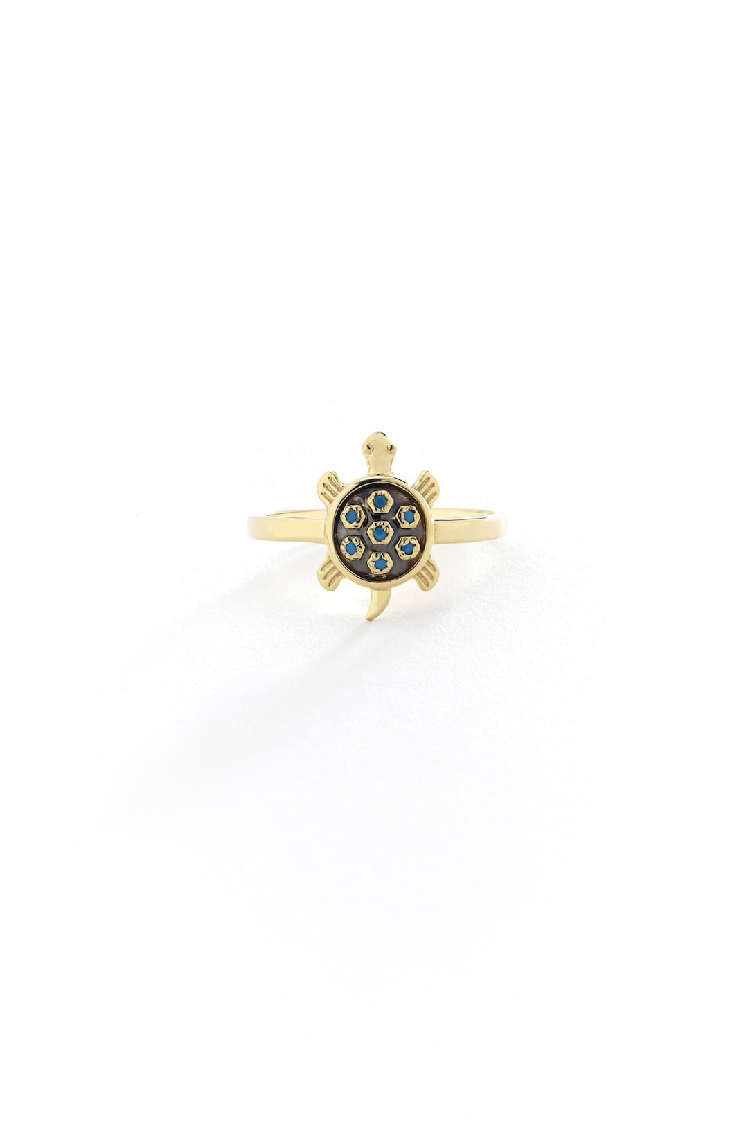 14k Gold Tortoise Ring, Solid Gold Turtle Ring, Dainty Blue Gemstone ...