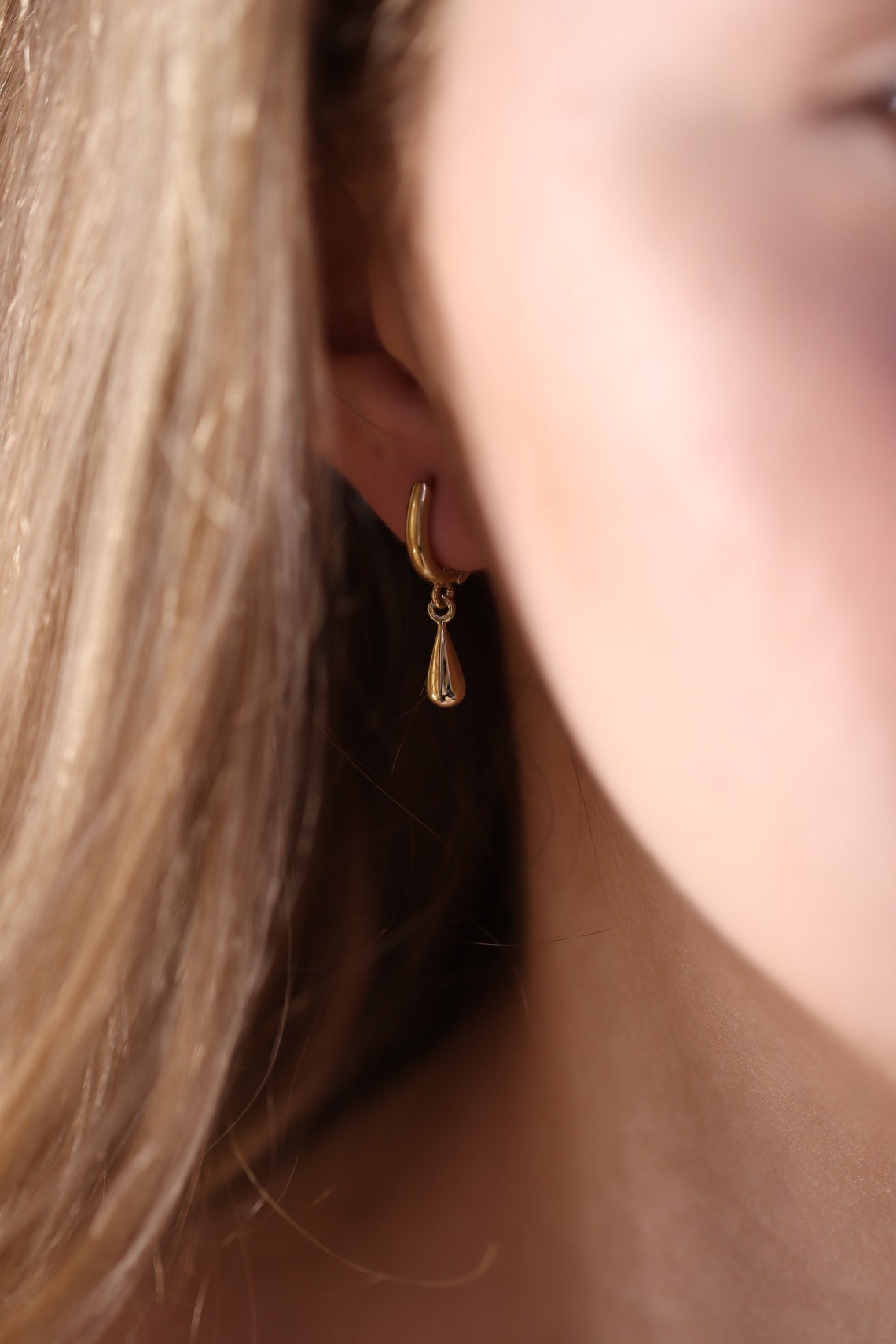 14k Gold Drop Earring / Handmade Gold Drop Earring / Gold Drop | Etsy