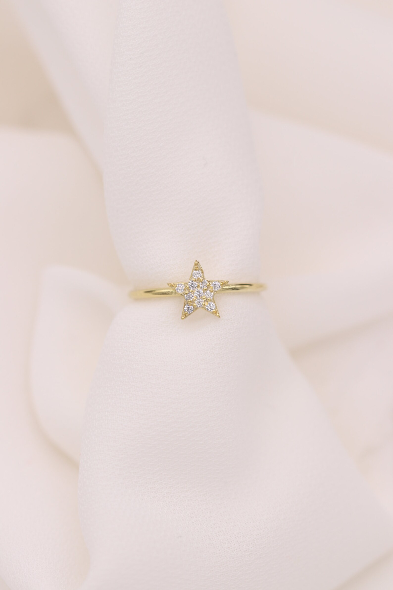 14k & 18k Gold Star Diamond Ring / Handmade Star Diamond Ring / Star ...